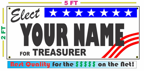TREASURER ELECTION Banner Sign w/ Custom Name NEW 2x5 | eBay