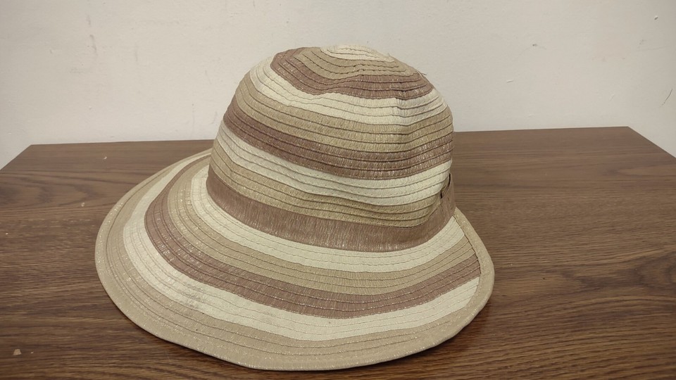 CAPPELLI Straworld Women's Wide Brim Sun Straw Hat Brown Striped Beach ...