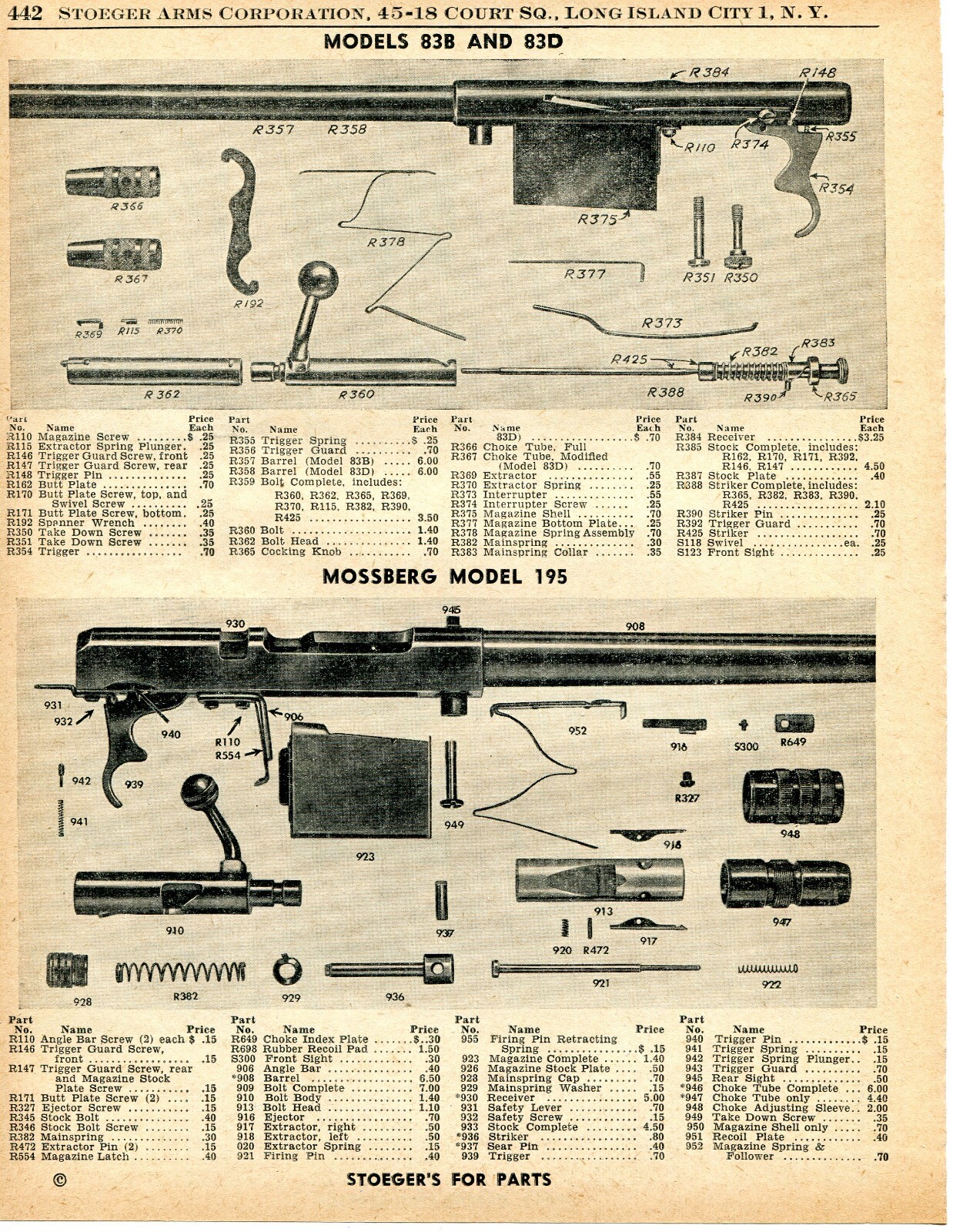 1957 Print Ad of Mossberg Model 83B 83D 195 Shotgun Parts List | eBay