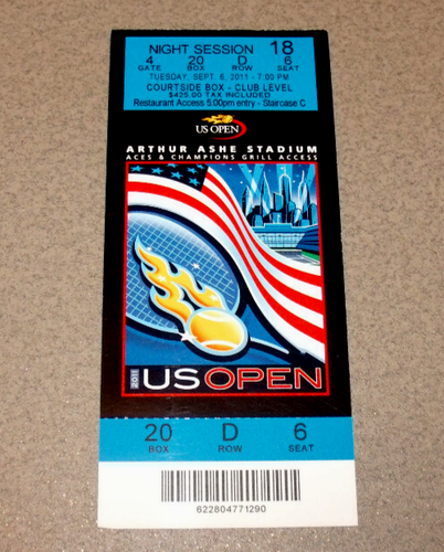 US Open Tennis Tournament 9/6/2011 Courtside Ticket Stub Aurthur Ash ...