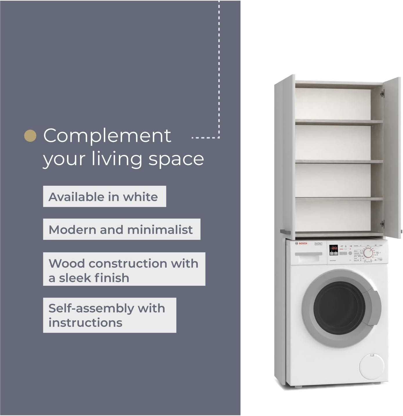 White Wide Washing Machine Storage Laundry Cupboard with Shelves ...