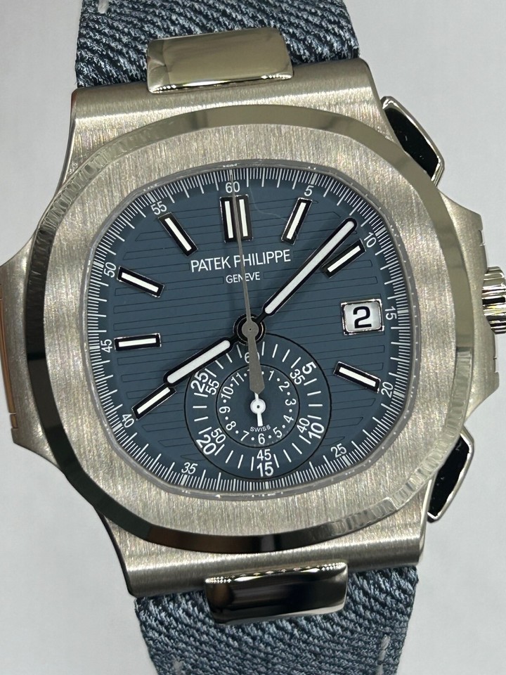 Patek Philippe Nautilus 5980/60G Watch Blue Denim Strap Blue Dial Box ...