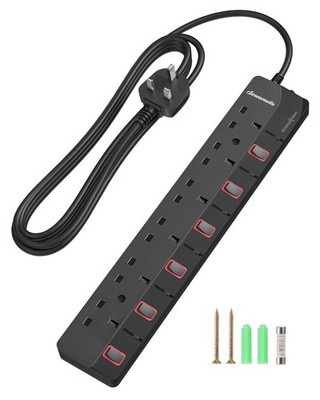 DEWENWILS 6 Way Surge Protected Extension Lead with Individual Switches ...