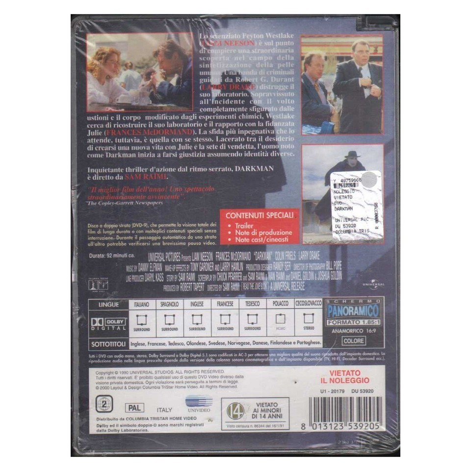 Darkman DVD Sam Raimi Universal - 53920 Sigillato | eBay