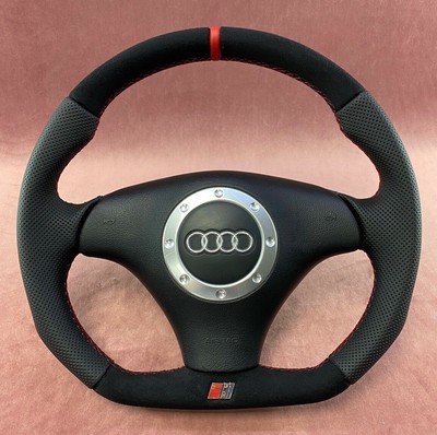 AUDI TT Custom STEERING WHEEL FLAT BOTTOM MK1 ALCANTARA LEATHER RED ...