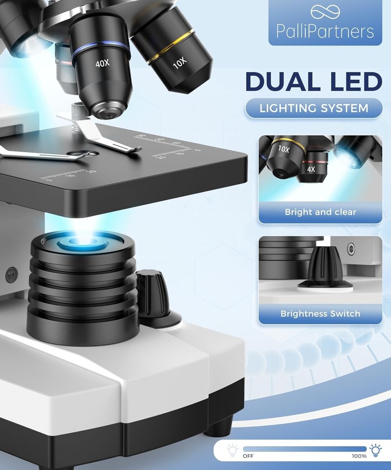 100X-2000X Compound Monocular Microscope For Kids Adult With Slides Set ...