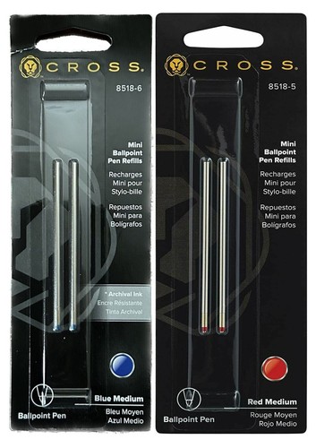 Cross Mini 2 Blue & 2 Red Med Pt Ballpoint Refills For Tech3 and Tech 4 ...