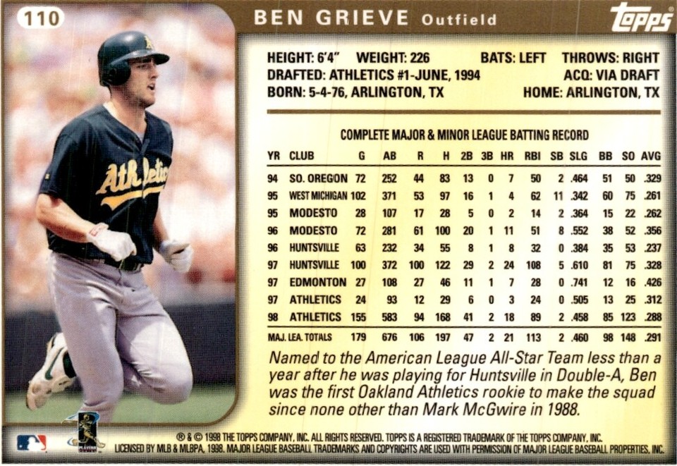 1999 Topps #110 Ben Grieve Athletics | eBay