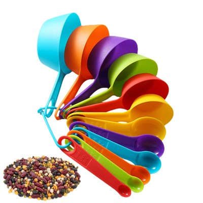 12 Piece Set Multi-Color Measuring Cups and Spoons Plastic Cooking ...