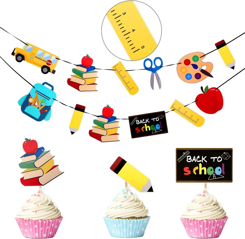 45 Pieces Back to School Party Decorations Hanging Banner Ruler Pencil ...
