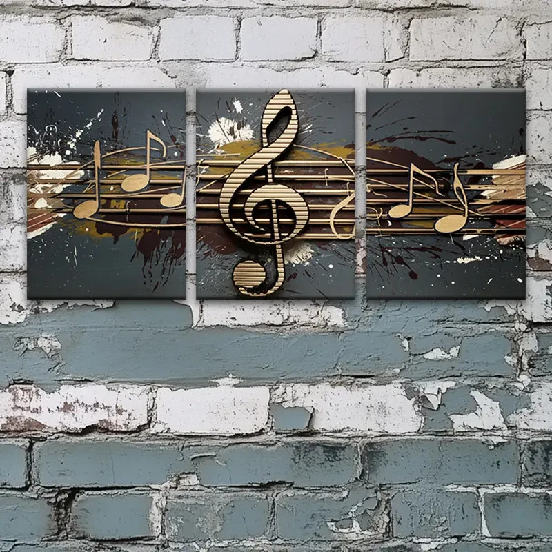 3pcs Flat Frame Abstract Music Symbol Wall Art Canvas Unframed/Framed ...