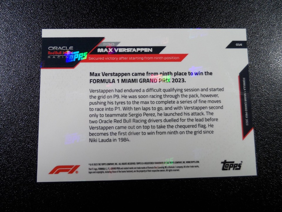 Max Verstappen Red Bull 2023 Topps Now Formula 1 F1 Card #14 Victory ...