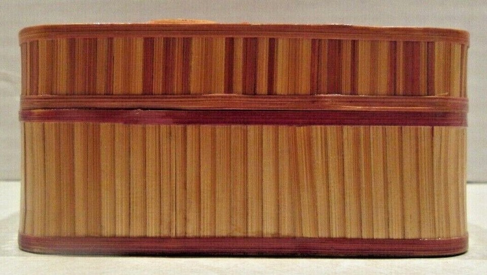 Patterned Bamboo Asian Vintage Trinket Jewelry Box with Deer 4" x 2.75 ...