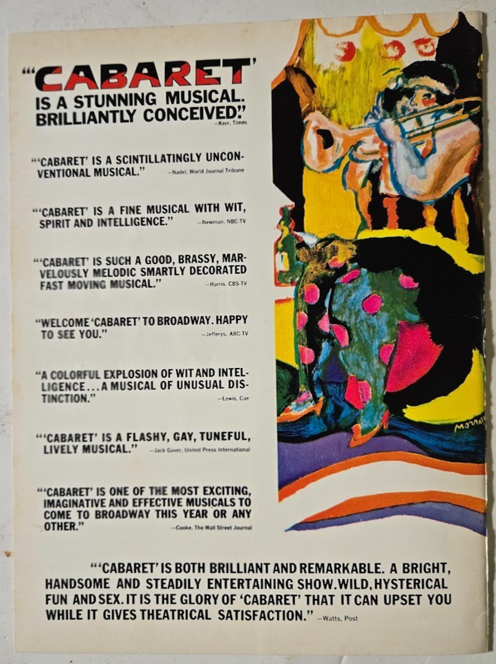 CABARET Tour Program c. 1969: Signe Kasso, Leo Fuchs, Melissa Hart ...