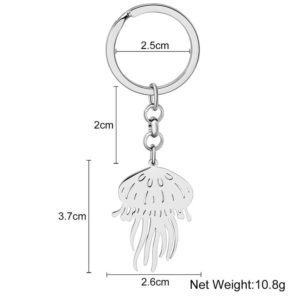 Stainless Steel Silver Plated Cute Jellyfish Keychains Key Ring Sea ...