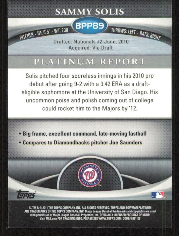 SAMMY SOLIS Autograph Baseball card auto WASHINGTON NATIONALS | eBay