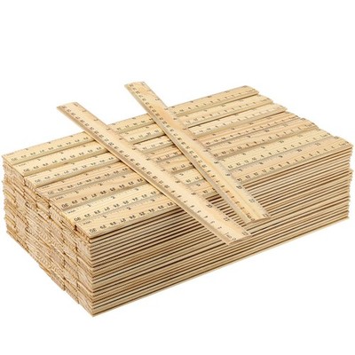144 PCS 12 Inch Wooden Rulers Double Sided Pine Wood School Measuring ...