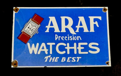 VINTAGE ARAF WATCHES 12” PORCELAIN SIGN CAR GAS OIL TRUCK JEWELRY | eBay