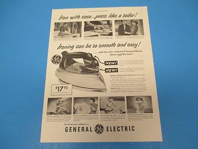 1950 Print Ad, General Electric, GE, Steam and Dry Irons, iron with ...