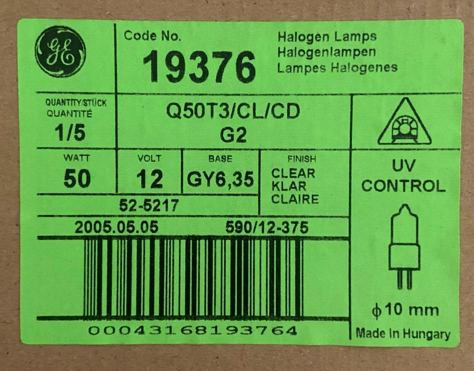 (2) NEW 50W Watt 12 Volt G.E. 99376 (T3) Halogen Quartz 2-PIN Light ...