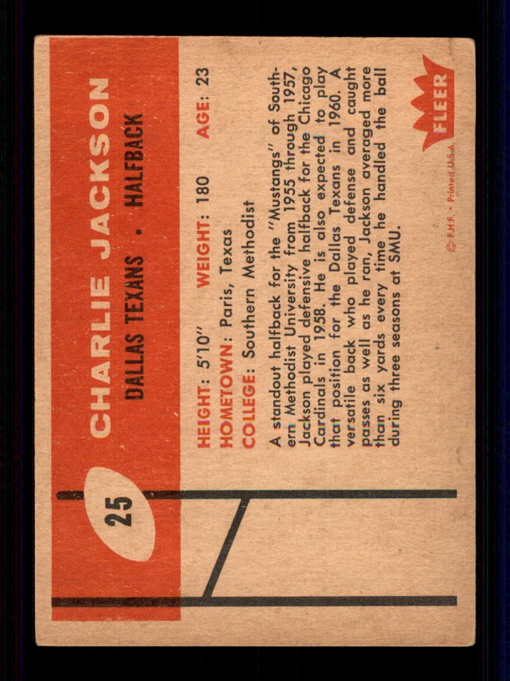 1960 Fleer #25 Charlie Jackson - Crease Free | eBay