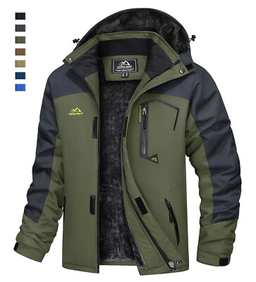 Men's Winter Waterproof Ski Snow Jacket Warm Fleece Multi-Pockets ...