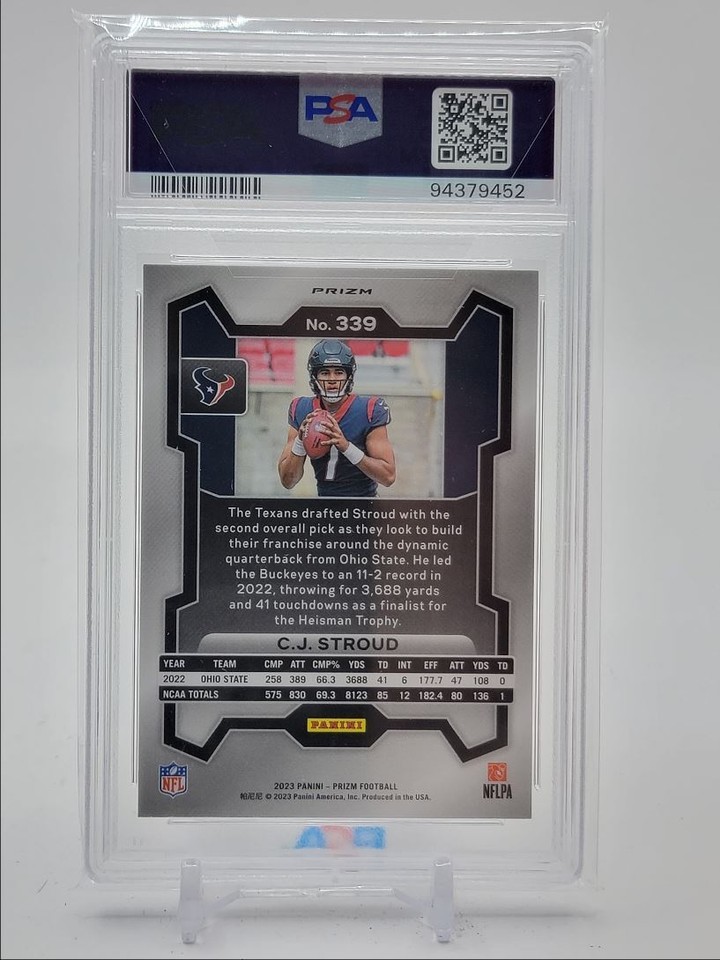 C.J. STROUD 2023 PRIZM FOOTBALL ROOKIE LAZER TEXANS MINT RC PSA 9 Q2756 ...