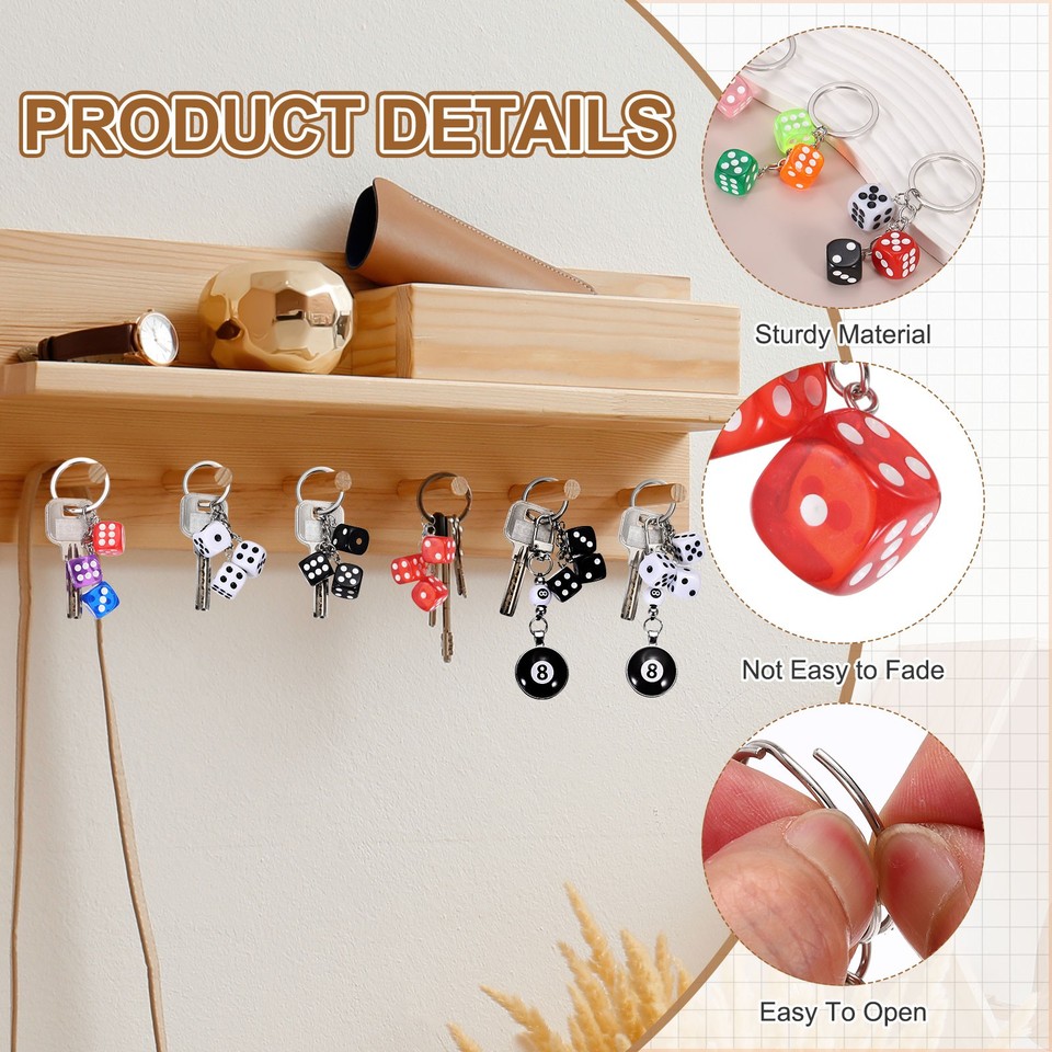 Lucky Dice Keychain Charm, Resin Dice Keyrings with 3 Pendants, Black ...