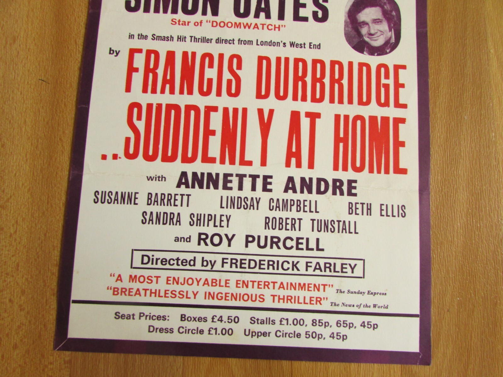 Simon Oates in Suddenly at Home 1973 Original Kings Theatre Southsea ...