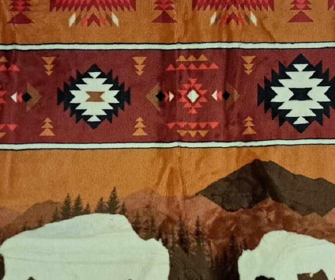 New Rust Rustic Bison Buffalo Sherpa Plush Throw Gift Blanket Native ...