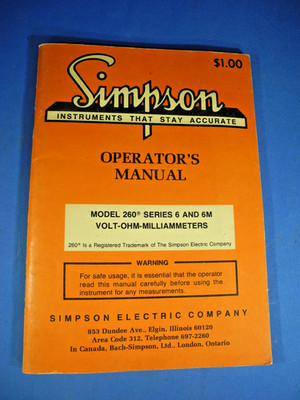 Simpson V.O.M Model 260 Series 6 & 6M Operator's Manual ~ Original ...