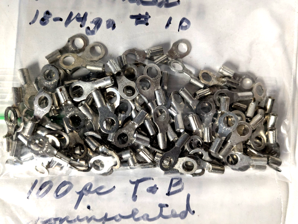 (100) T&B Ring Crimp Terminal Connectors Non-insulated 18-14 awg, #10 ...