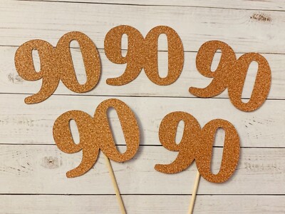 90th Birthday Rose Gold Glitter Number 90 Cupcake Toppers Cake ...
