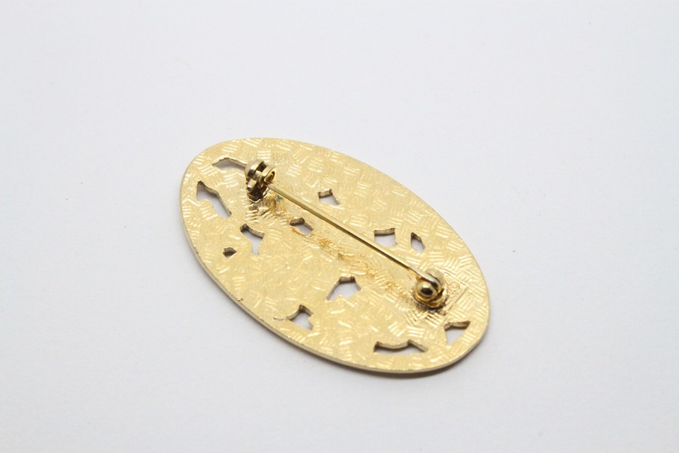 Vintage Crown & Fish Cloisonne Enamel Pansy Flower Gold BROOCH Pin ...