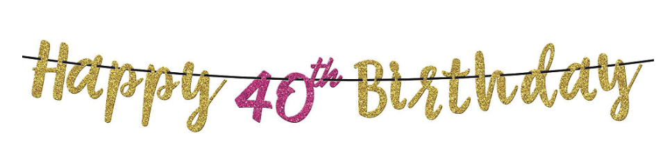 Pink and Gold Glitter 40th Happy Birthday Letter Banner Party Supplies ...