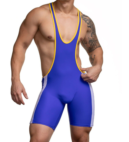 N2N Bodywear Men's University Stretch Singlet Wrestler, S Royal Blue ...