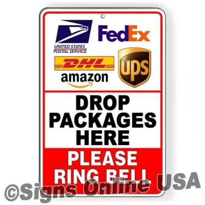 Deliveries Drop Packages Here Please Ring Bell Sign / Decal Usps Si369 ...