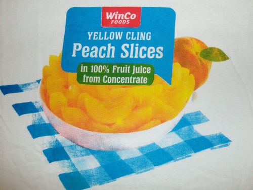 WINCO FOODS GROCERY STORE T SHIRT SzL PEACH SLICES IN FRUIT JUICE ...