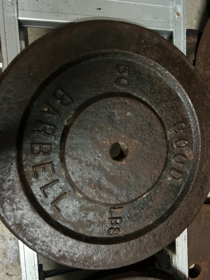 Good Barbell 50lbs Vintage Antique Weights Home Gym Weights Collectable ...