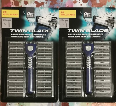 2x CIEN MEN TWIN BLADE SHAVING SYSTEM RAZOR AND REFILL CARTRIDGES WITH ...