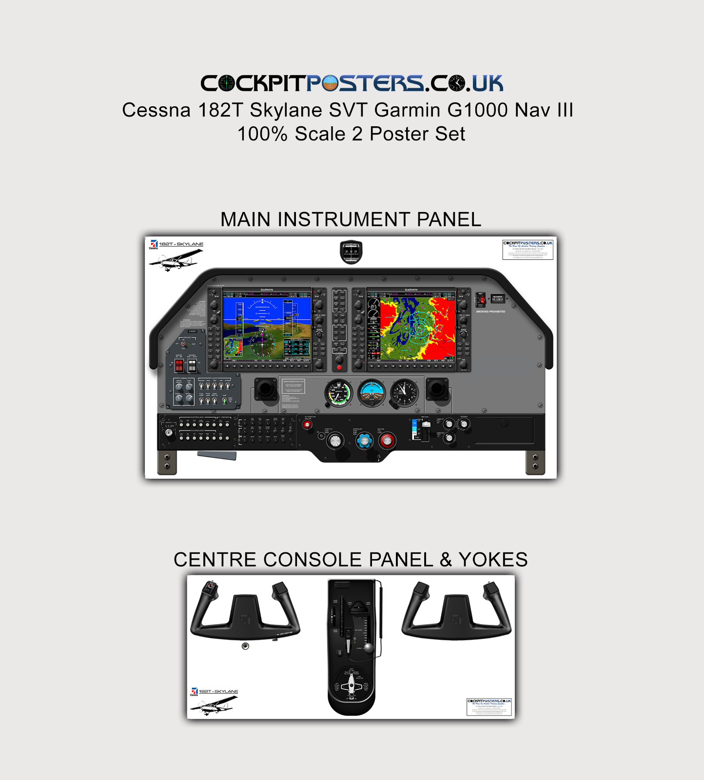 Cessna 182T Cockpit Poster - C182T Skylane with SVT Garmin G1000 Auto ...