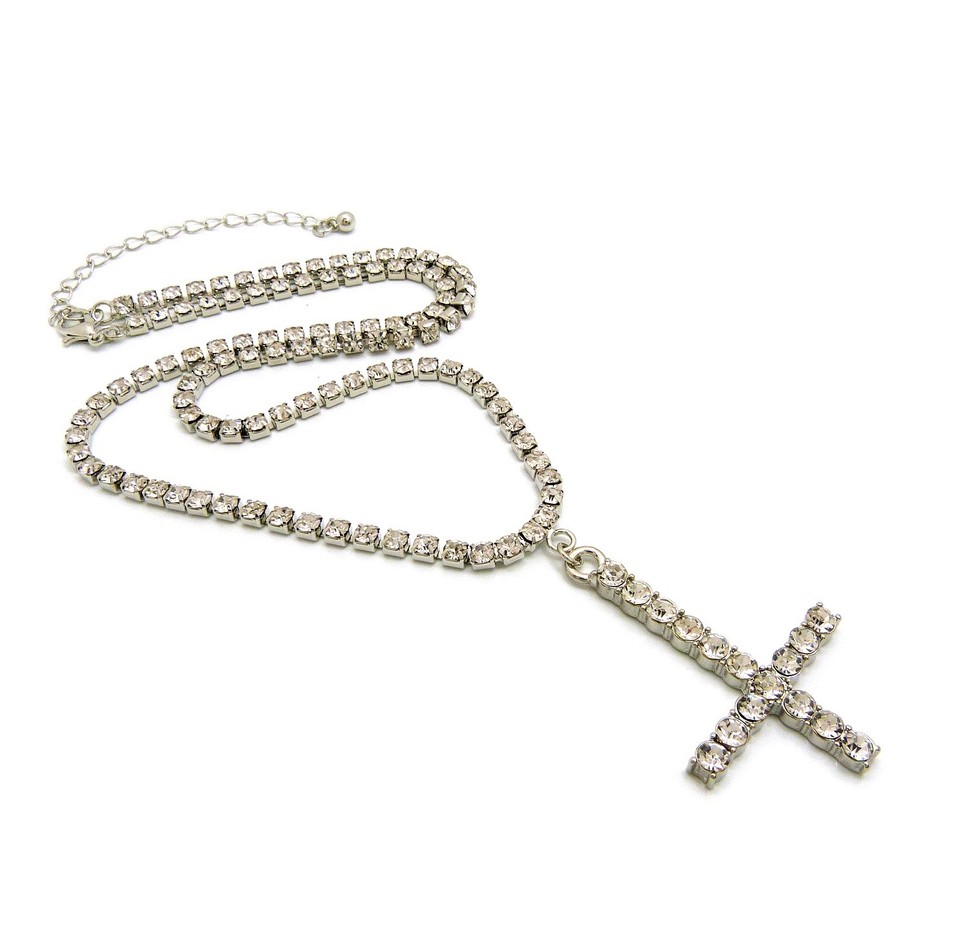 Iced Hip Hop Lil Uzi Vert's Cross Pendant & 18" 1 Row Tennis Chain ...