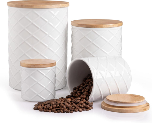 Ceramic Canisters Sets for Kitchen Countertop, Relief Food Storage Jar ...