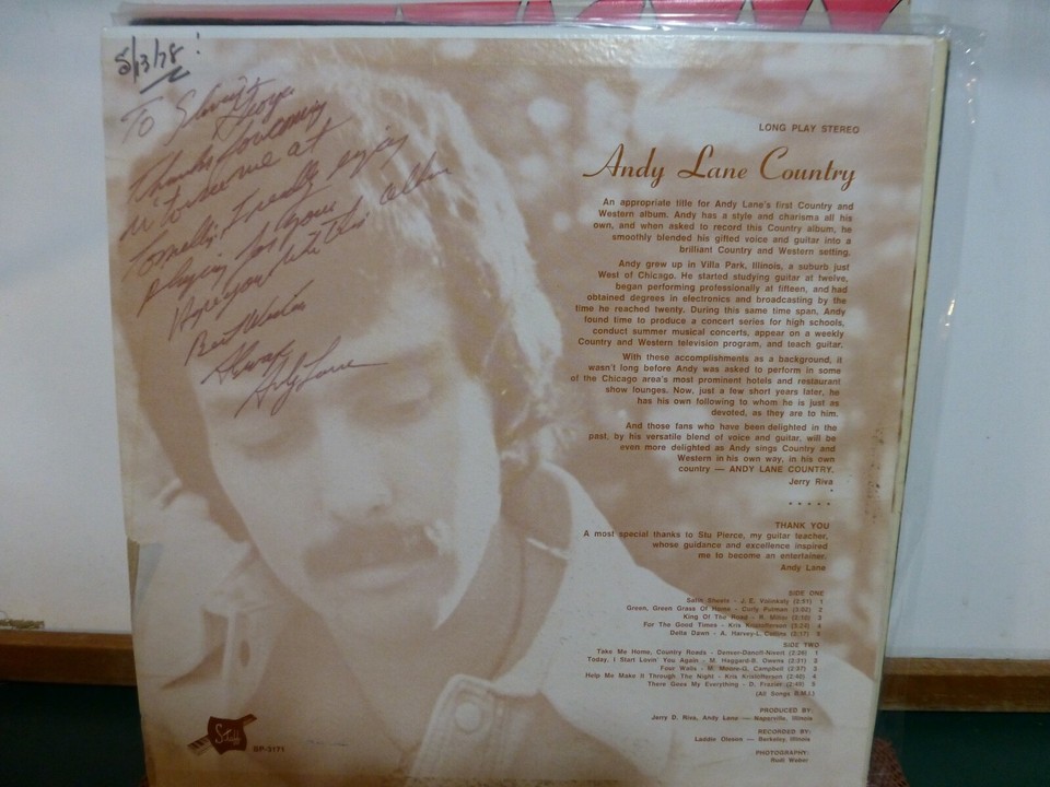 ANDY LANE COUNTRY NAPERVILLE IL. SIGNED PRIVATE ISSUE NM VINYL LP | eBay