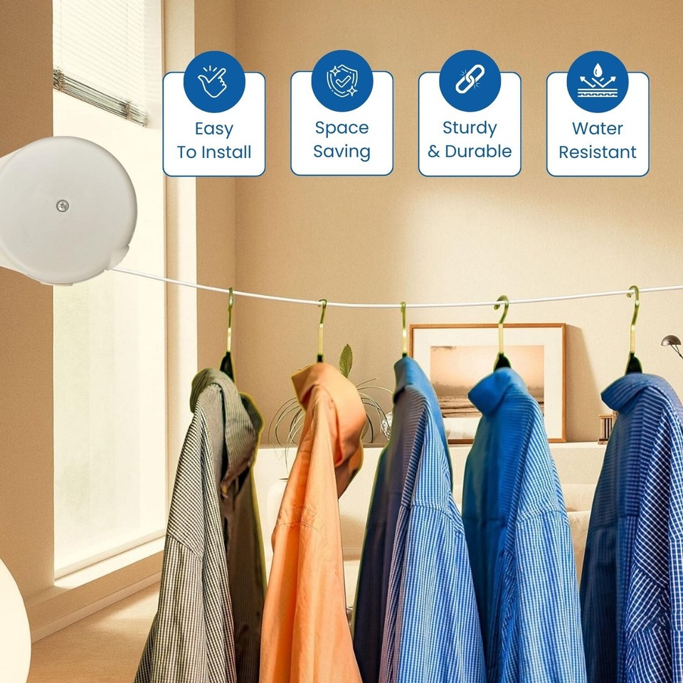 15M Retractable Washing Line Wall Mounted Outdoor Clothes Reel Laundry ...