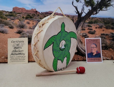 8" Tarahumara Drum Hand painted Turtle by Native American Cheryl ...
