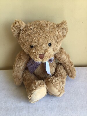 Generic Brown Teddy Bear Satin Brown Chevron Pattern Bow Plush Stuffed ...
