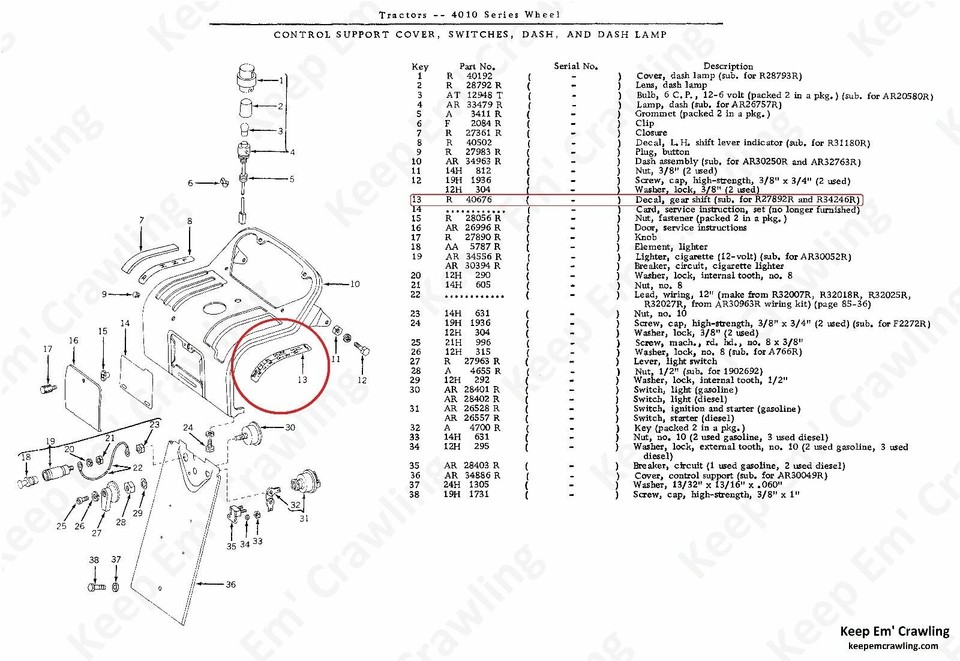 John Deere 3010, 4010, 5010 Syncro-Range Shift Pattern Decal R40676 ...