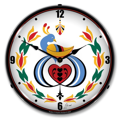 Distelfink, Tulips Hex Sign Lighted, Backlit, LED, Wall Clock, Free ...