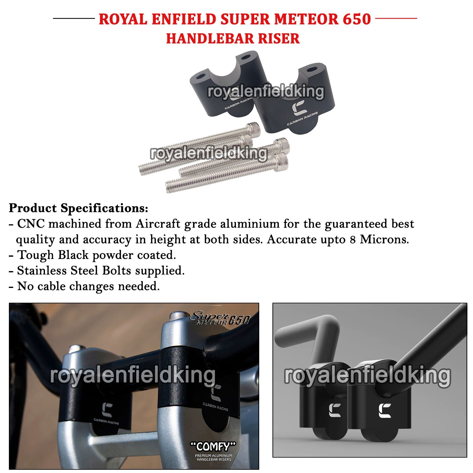 Fit For Royal Enfield Super Meteor 650 Straight Handlebar Riser, Black ...